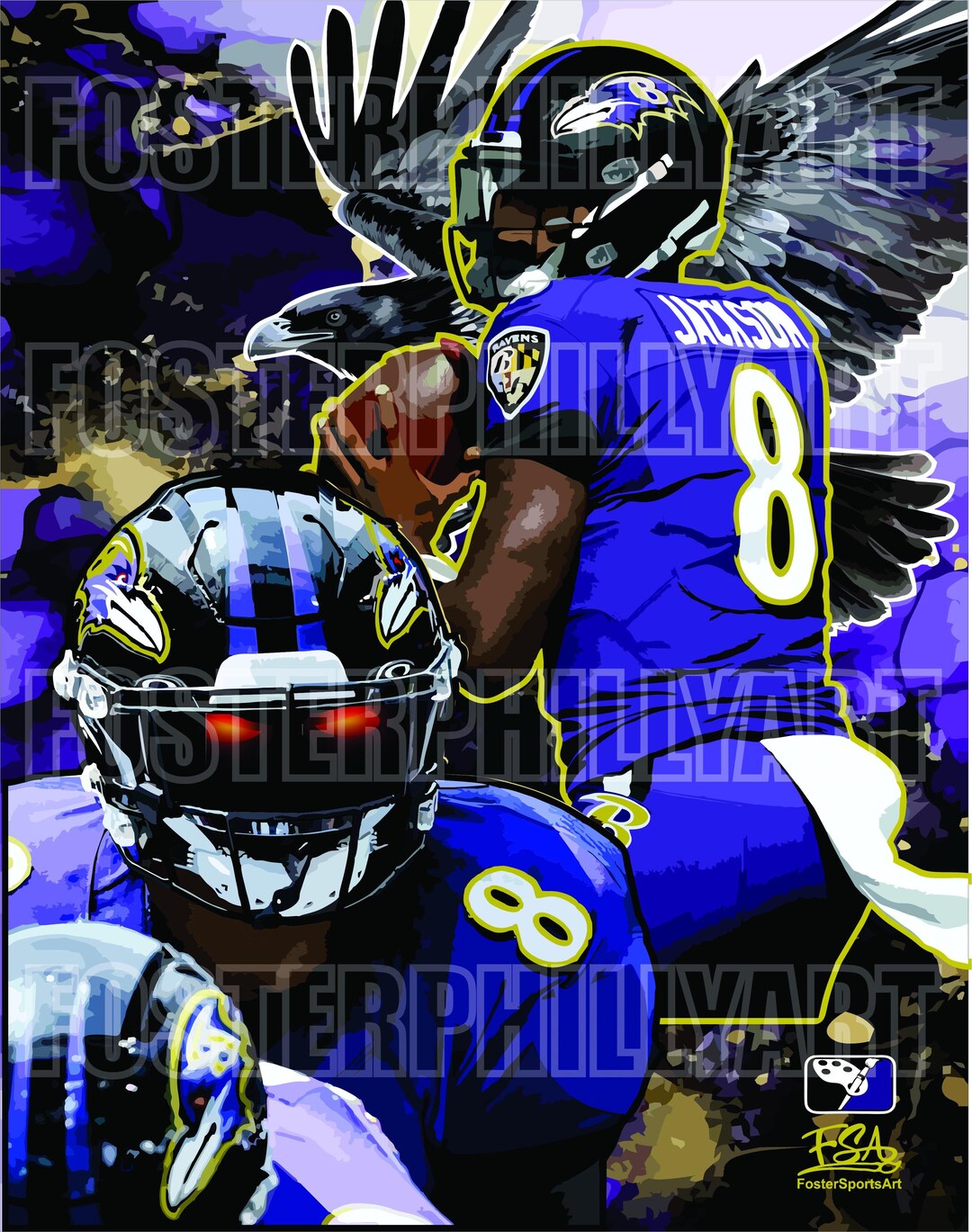 Football Sports Art - “lamar" Custom Print - Etsy