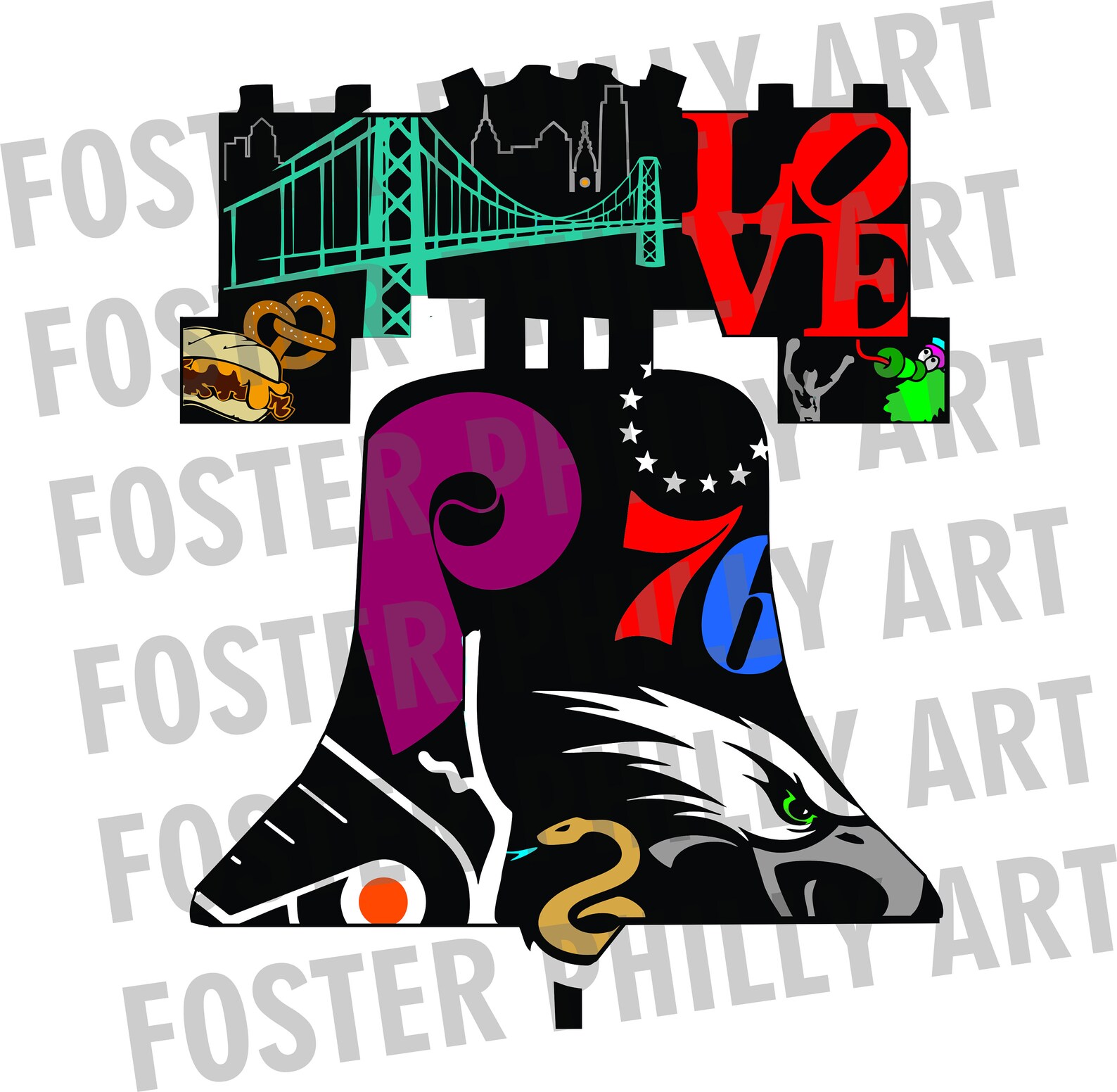 PHILADELPHIA Sport Art Liberty Bell Sports Design COLOR - Etsy