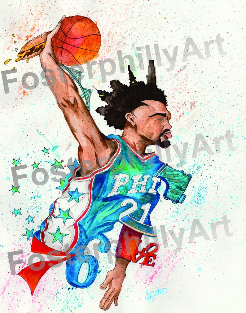 Philadelphia sport art 76ers Joel Embiid custom print | Etsy