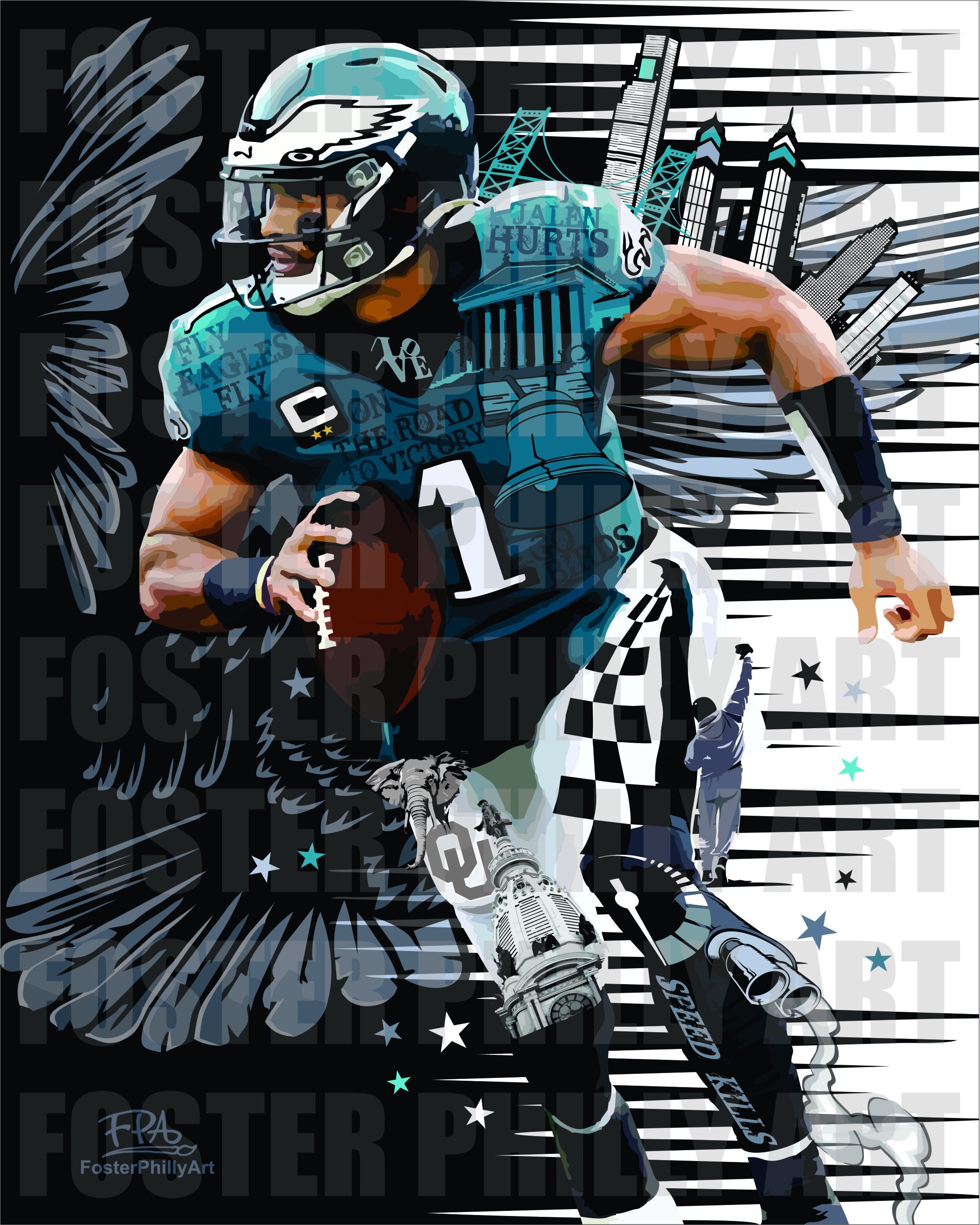 Philadelphia Sports Art JALEN HURTS Custom Print - Etsy