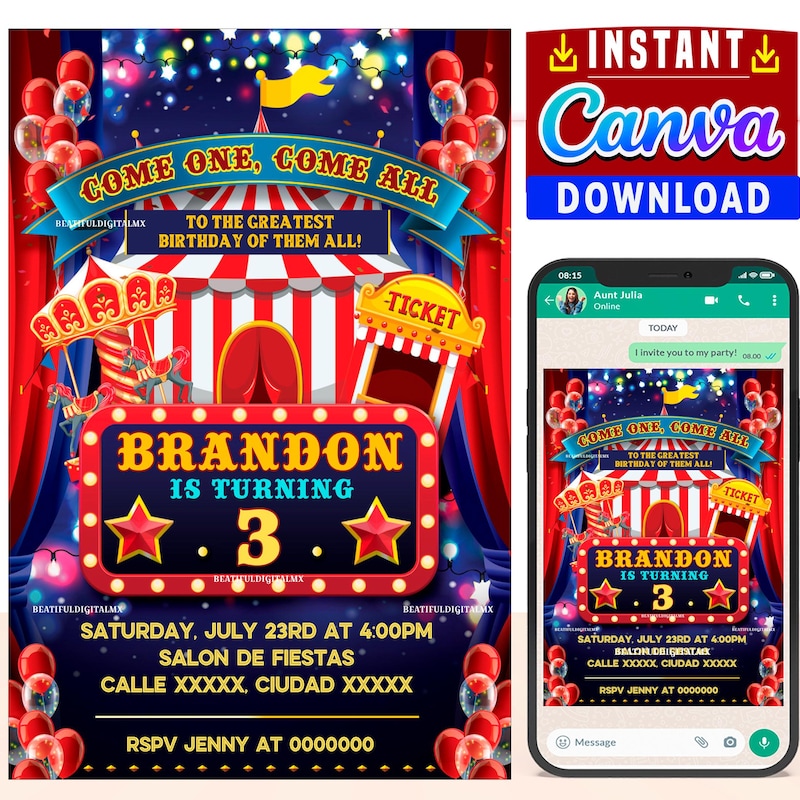 Circus Themed Invitation - Etsy