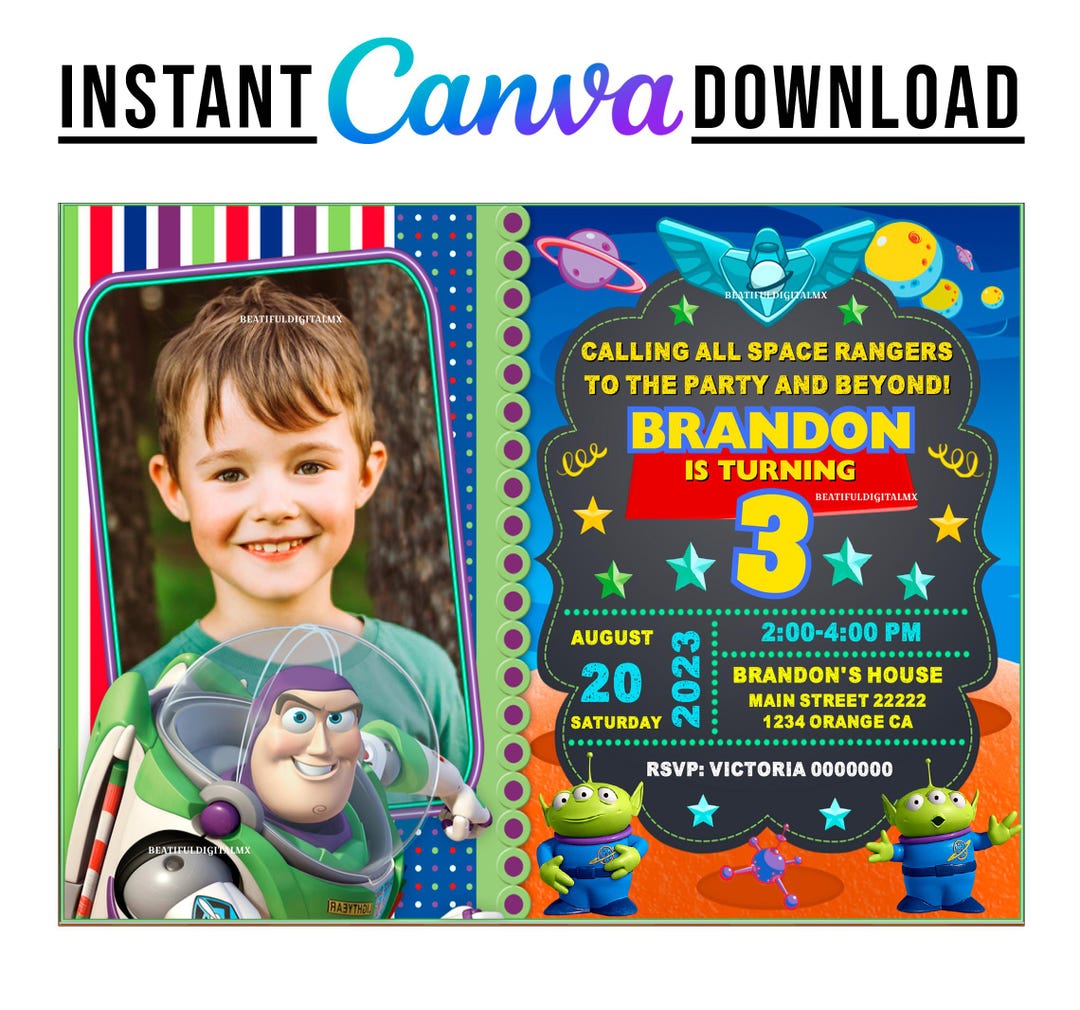 Buzz Lightyear Party Digital Birthday Photo Chalk Invitation EDITABLE ...