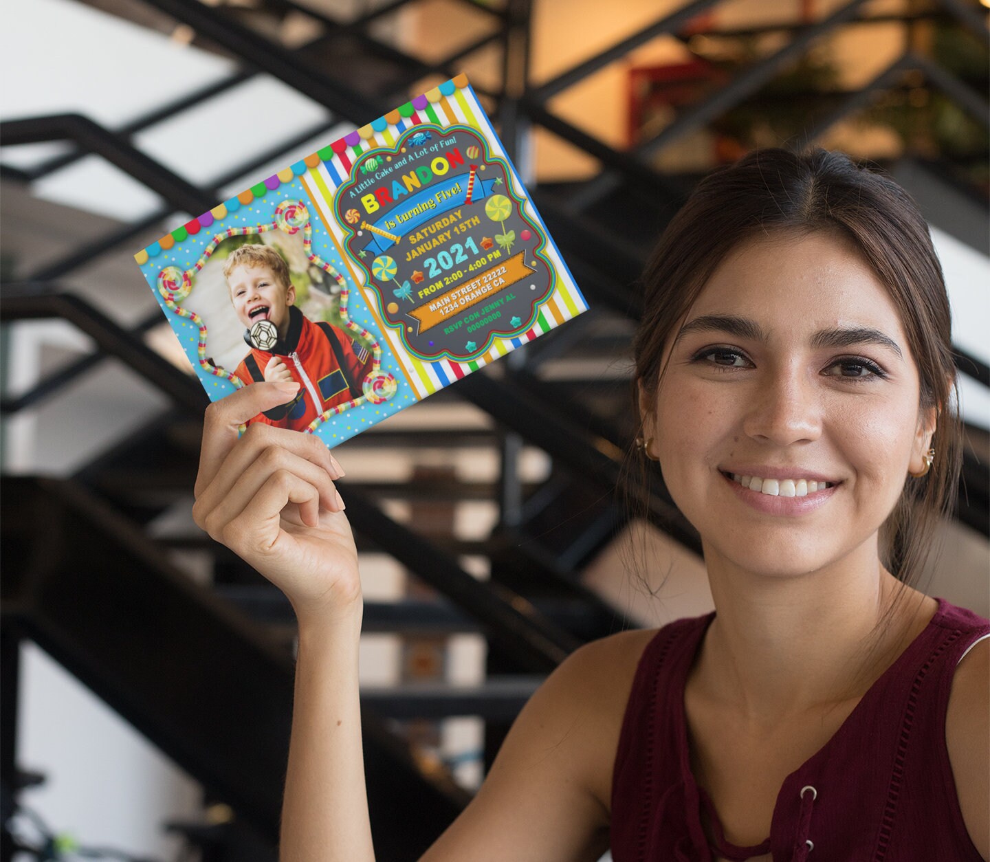 Candyland Boy Party Digital Birthday Photo Invitation EDITABLE in CANVA ...