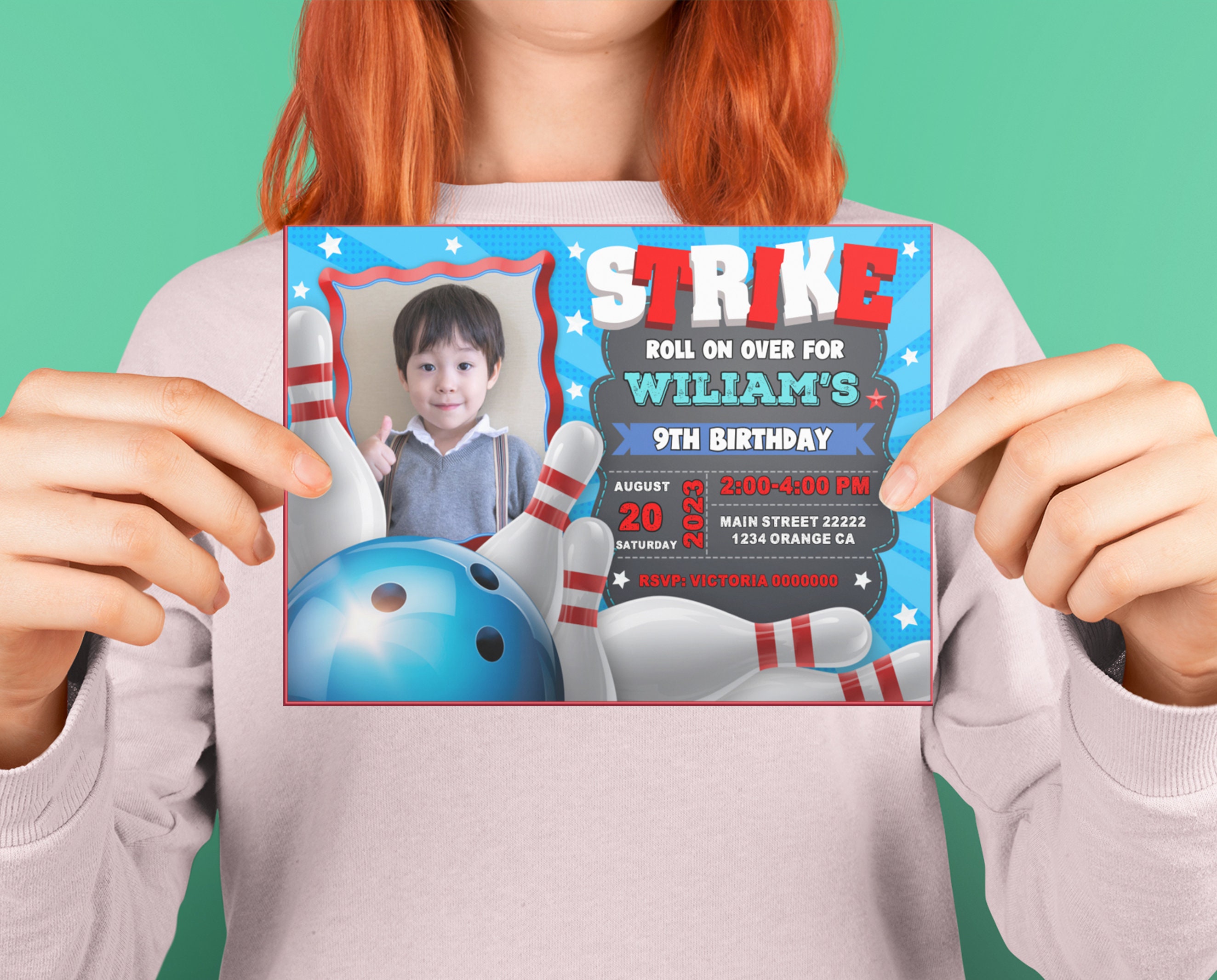 Bowling Chalk Party Digital Birthday Invitation EDITABLE on - Etsy