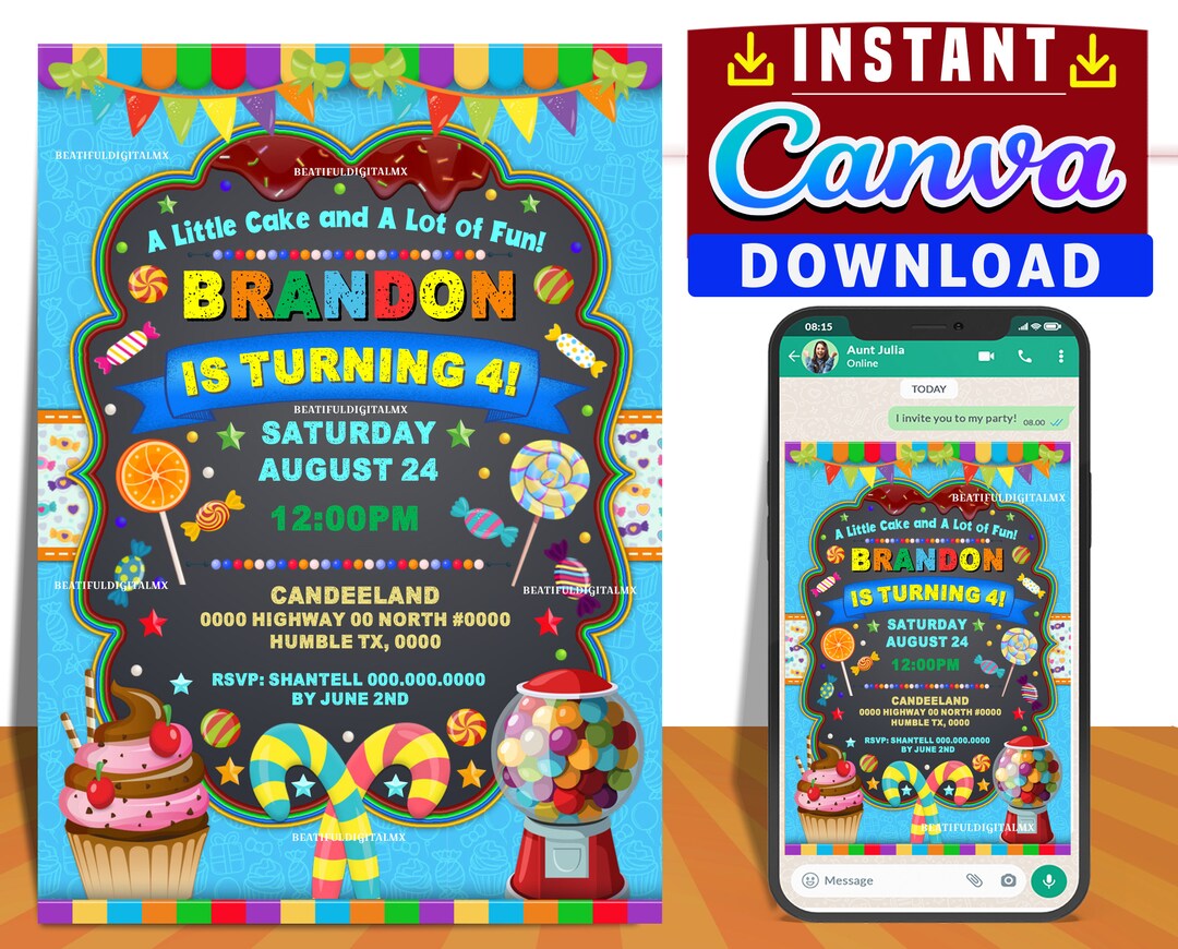 Candyland Boy Party Digital Birthday Invitation EDITABLE on - Etsy