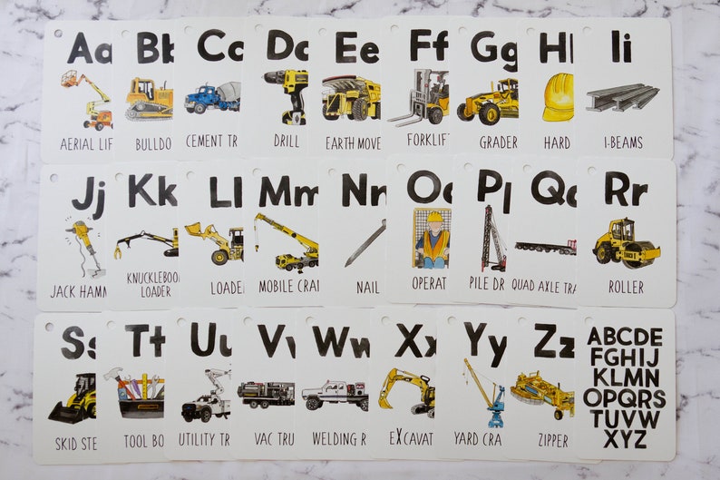 Construction Alphabet Flashcards - Etsy