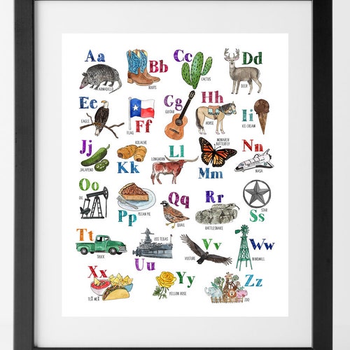 The Abcs of Texas Texas Alphabet Texas ABC Art Print - Etsy