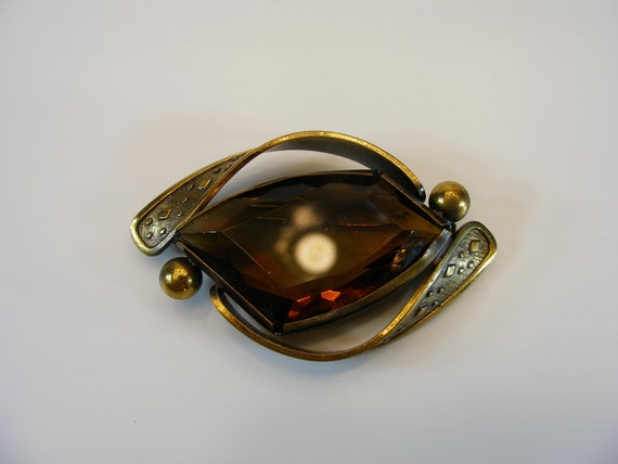 Art Deco Smokey Topaz Glass Brooch, Vintage Brooch, F… - Gem
