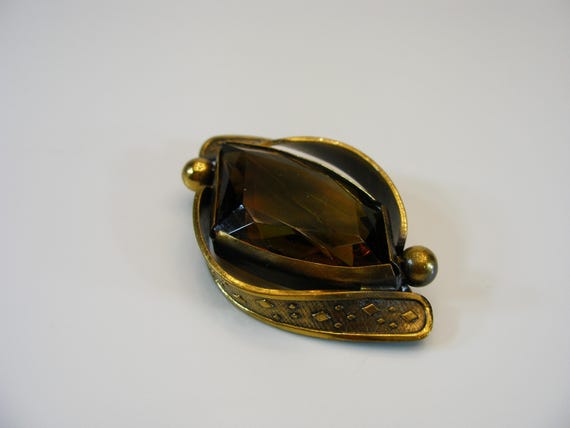 Art Deco Smokey Topaz Glass Brooch, Vintage Brooch, F… - Gem