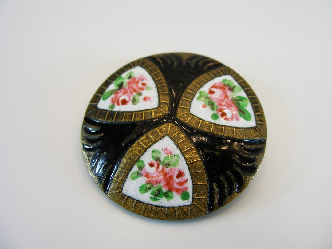 Antique 1920s Hand Painted DEPOSE Brooch-vintage Brooch-round Brass ...