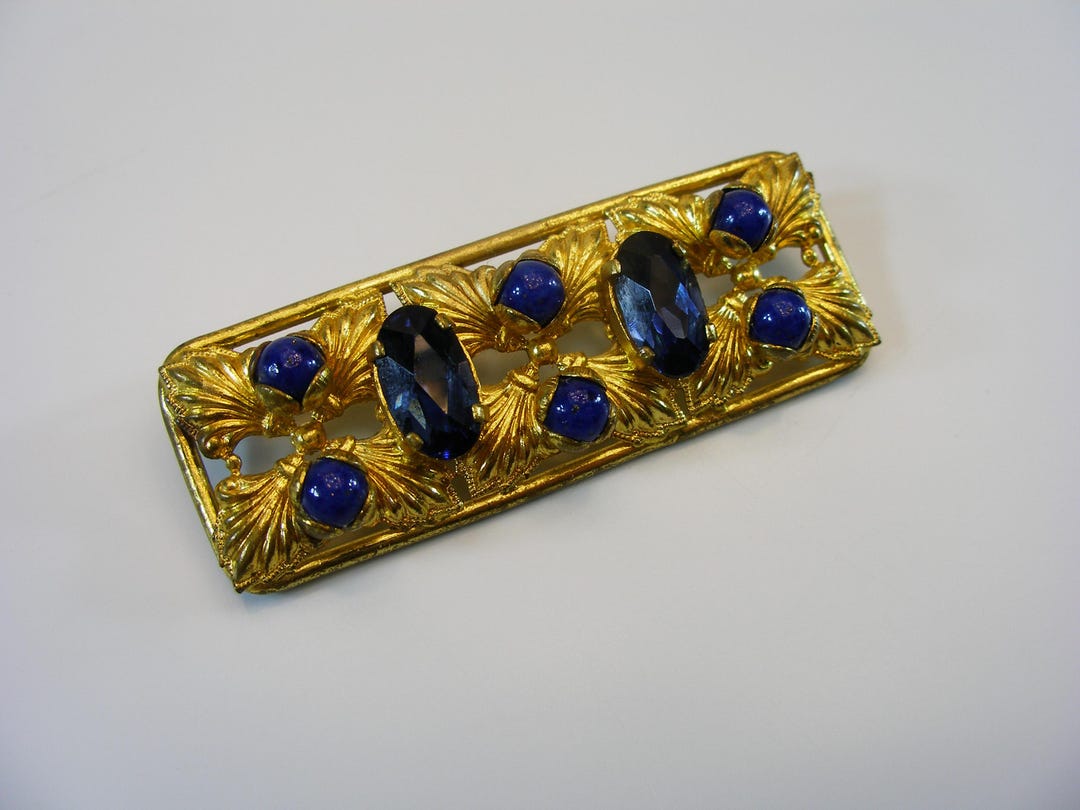 Art Deco 30‘s MAX NEIGER Czech Blue Glass Brooch Pin - Filigree Work ...