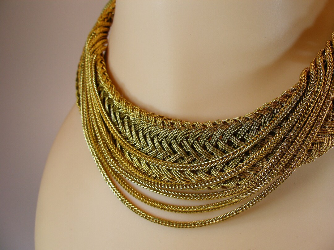 Vintage Cleopatra Choke, Wide Gold Rope Statement Choker, Egypt ...
