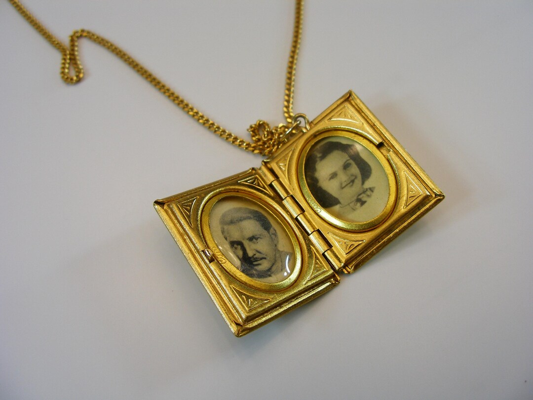 Vintage Coro Locket Necklace, Gold Tone Photo Book, Pendant Photo Album ...