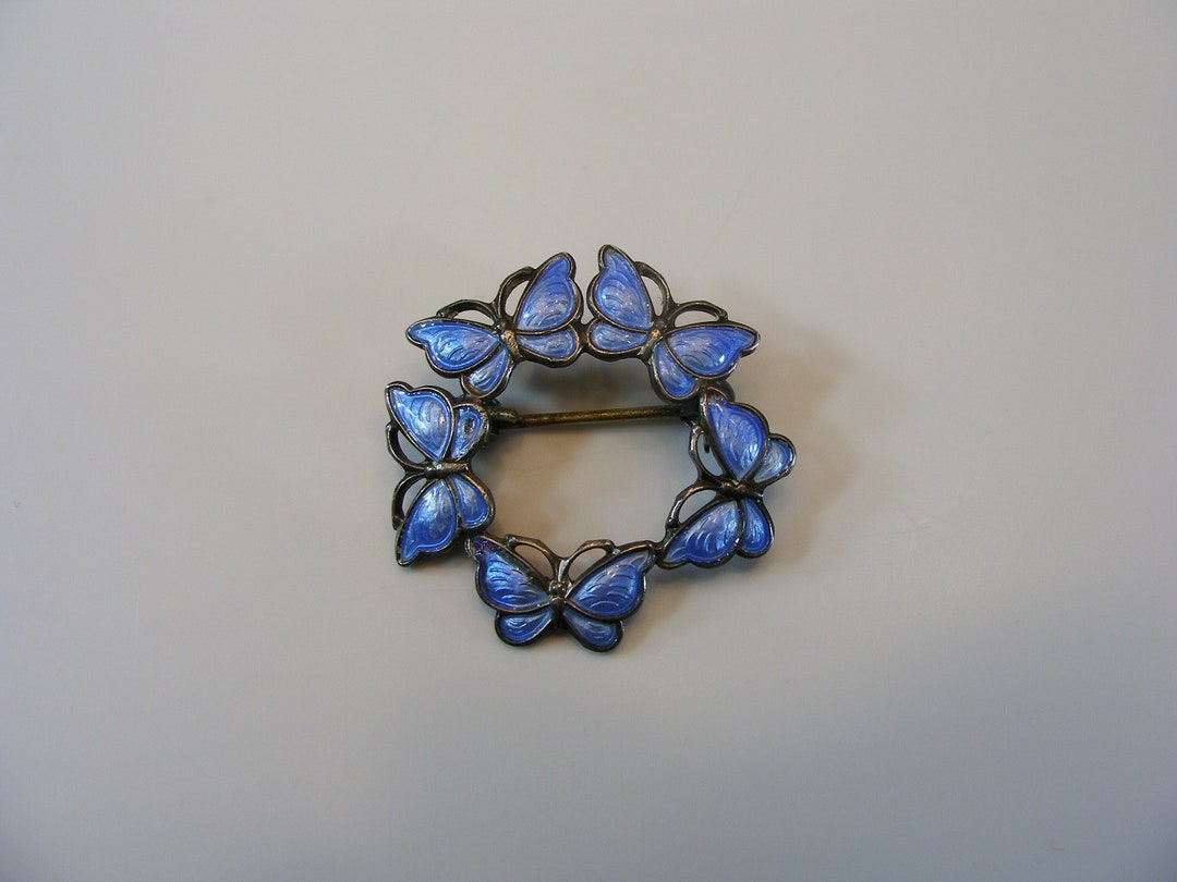 VOLMER BAHNER Butterfly Brooch Denmark Round Vintage 1960s Blue ...