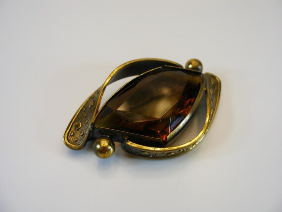 Art Deco Smokey Topaz Glass Brooch, Vintage Brooch, F… - Gem