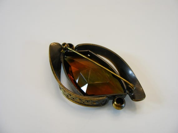 Art Deco Smokey Topaz Glass Brooch, Vintage Brooch, F… - Gem