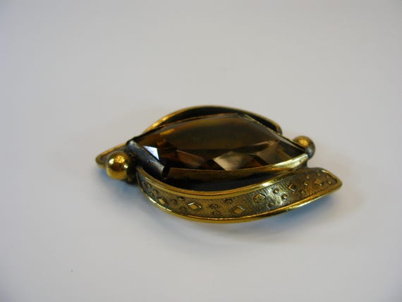 Art Deco Smokey Topaz Glass Brooch, Vintage Brooch, F… - Gem