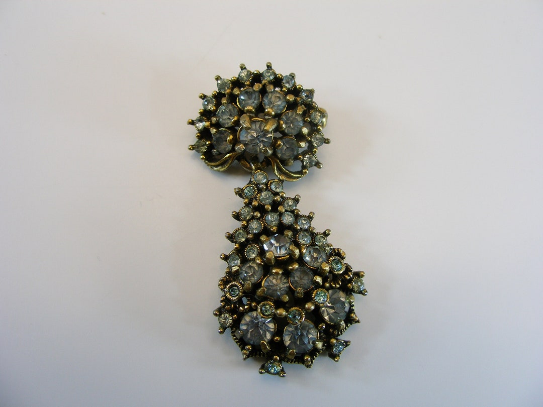 HOLLYCRAFT Corp 1950 Blue Rhinestone Drop Brooch Signed Vintage ...
