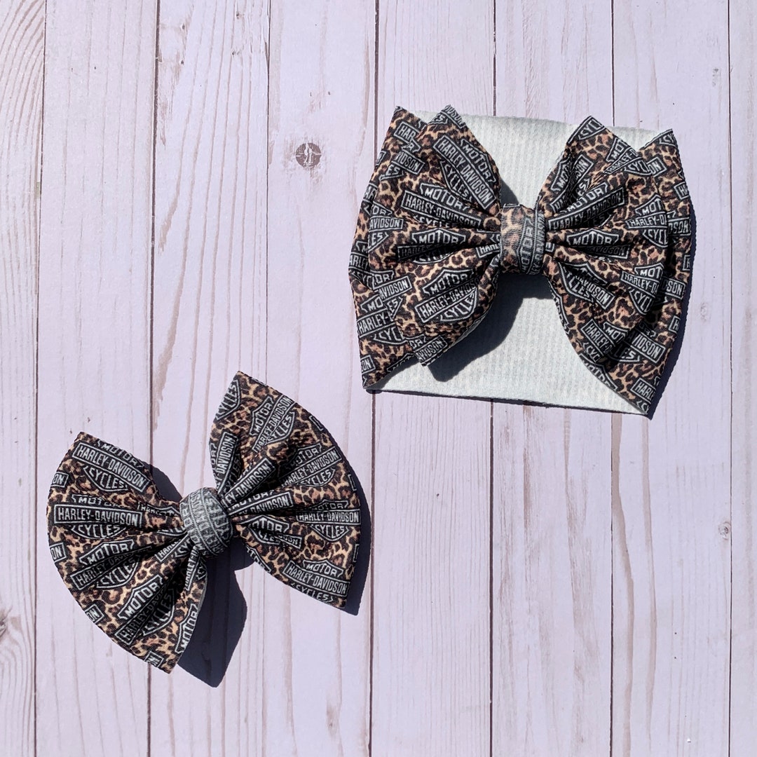 Leopard Motorcycle Bow, Headwraps, Bow on Nylon, Clips, Piggies, Messy ...