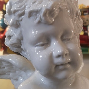 Large White Porcelain Group Winged Angel Figurine Bird Little Boy Kid ...