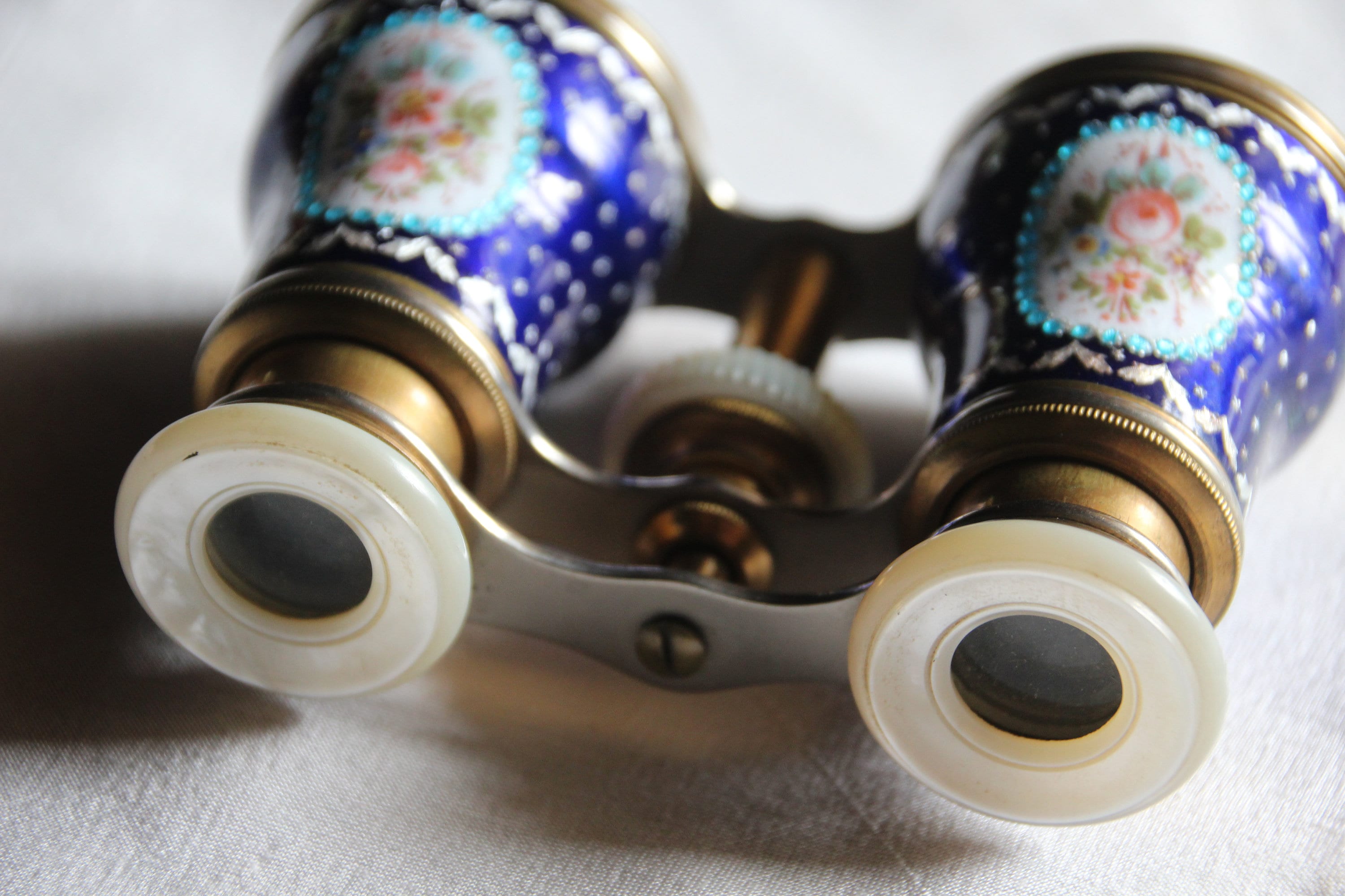 Blue French Opera Glasses Mother of Pearl Gold Opera Binoculars Antique ...