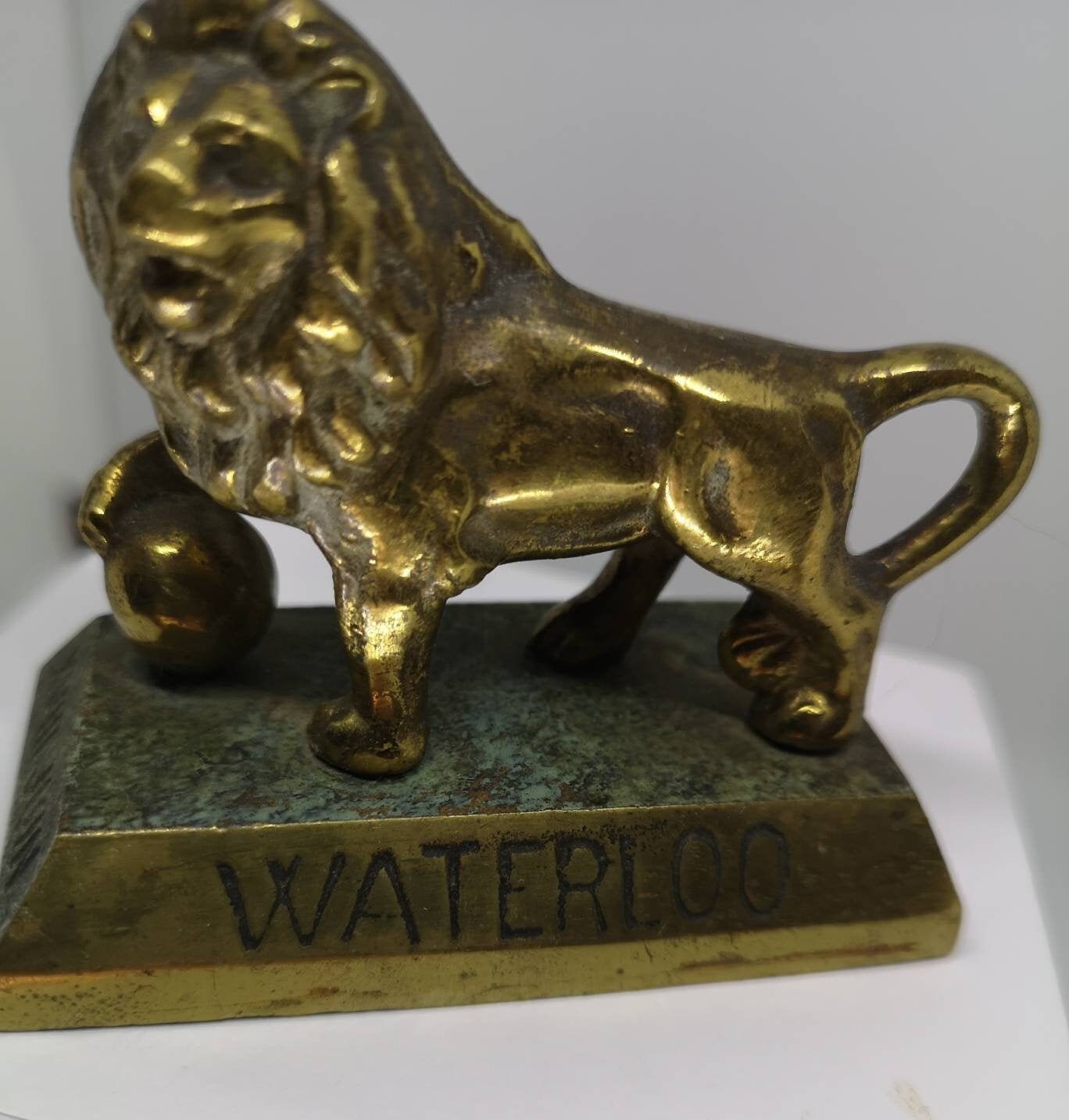 Bronze Statue Lion Waterloo Belgium Napoleons Battle Souvenir Gold ...