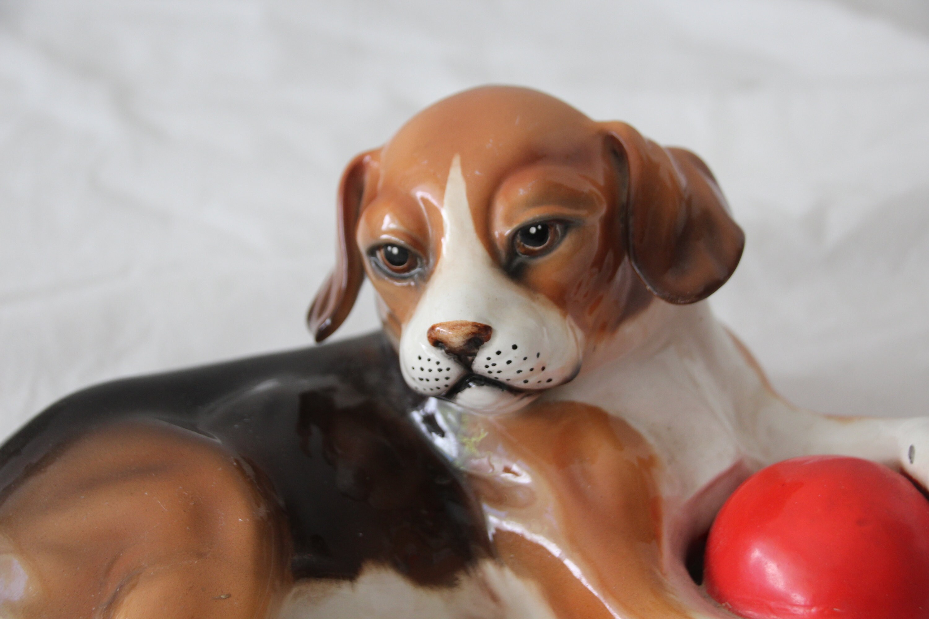 Beagle Puppy With Red Ball Cute Puppy Ceramic Dog Figurine Dog - Etsy
