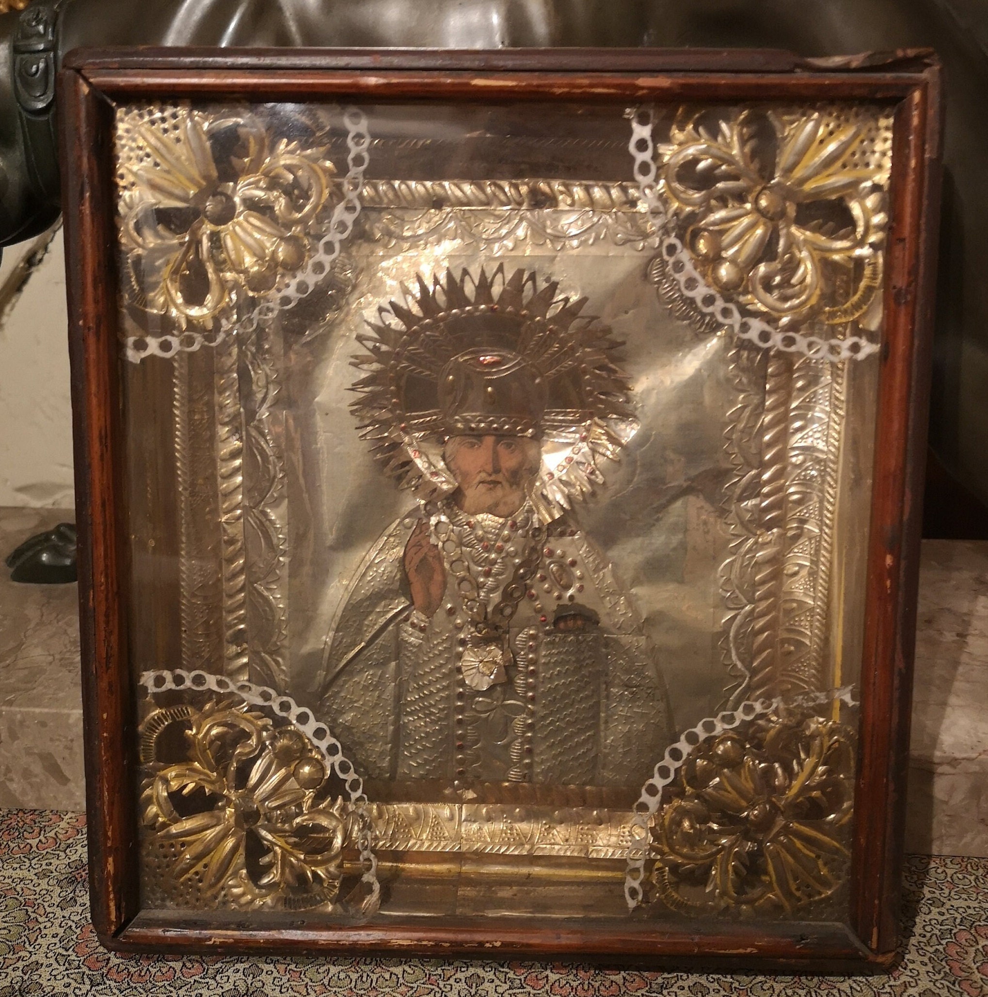 SOLD Antique Russian Orthodox Icon Saint Nicholas Gold Vermeil Silver ...