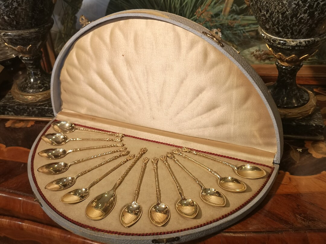 Austrian Gilt Sterling Silver Coffee Spoons Royal Crown Decor Gold Set ...