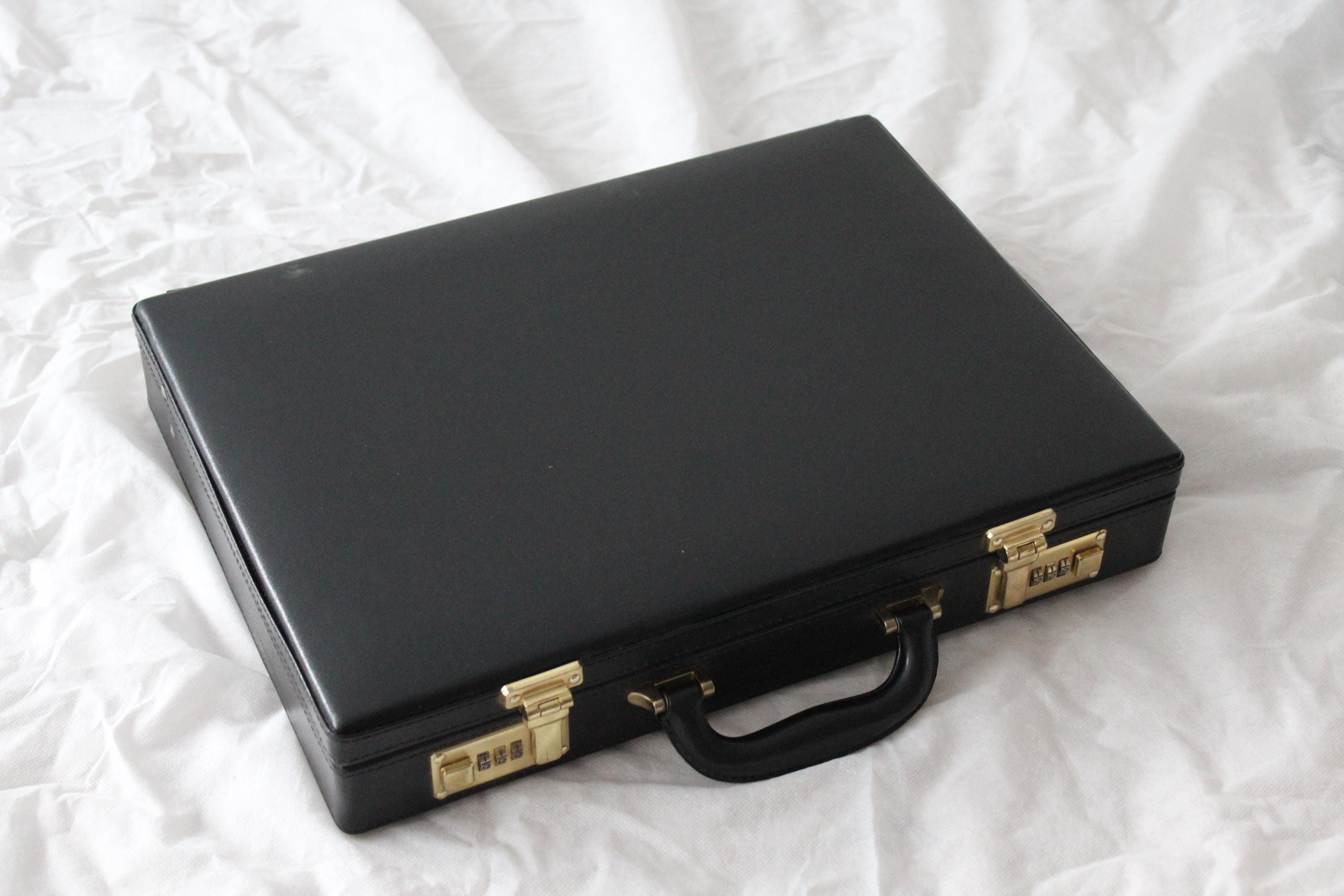 Vintage Black Leather Briefcase Suitcase for Men Luggage Documents ...