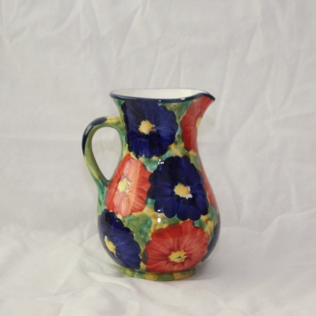 Vintage Blue Red Green Ceramic Pitcher Jug Water Pitcher Art Ceramic ...