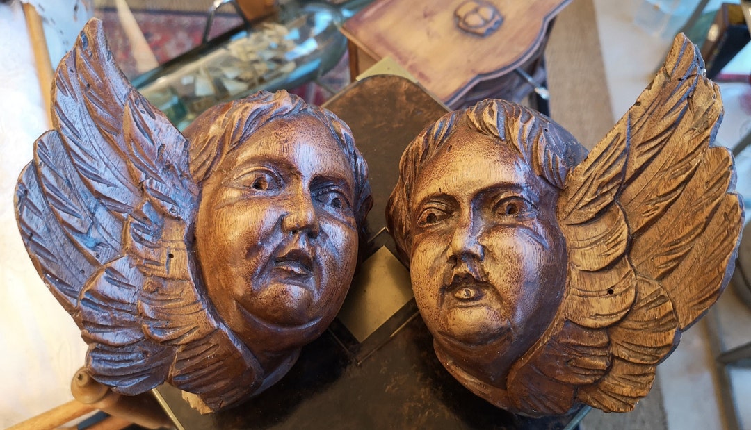 Seraph Seraphim Carved Wood Winged Angel Statue Child Sculpture Art ...