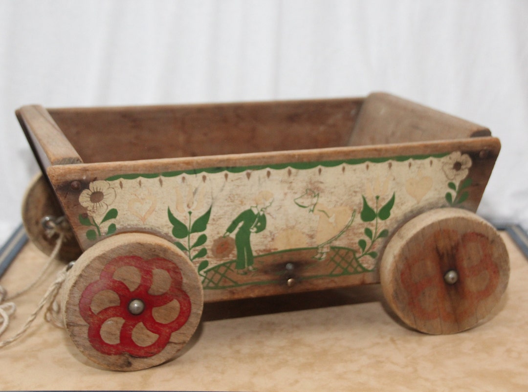 Antique Wooden Toy Cart Wood Cart With Wheels Toy Vintage Toy Children ...
