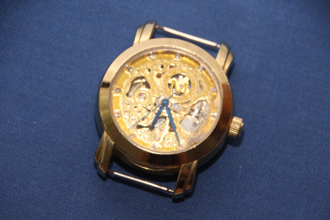 Gold Skeleton Watch Swiss Made Suisse Men Wrist Watch Gift for Him ...