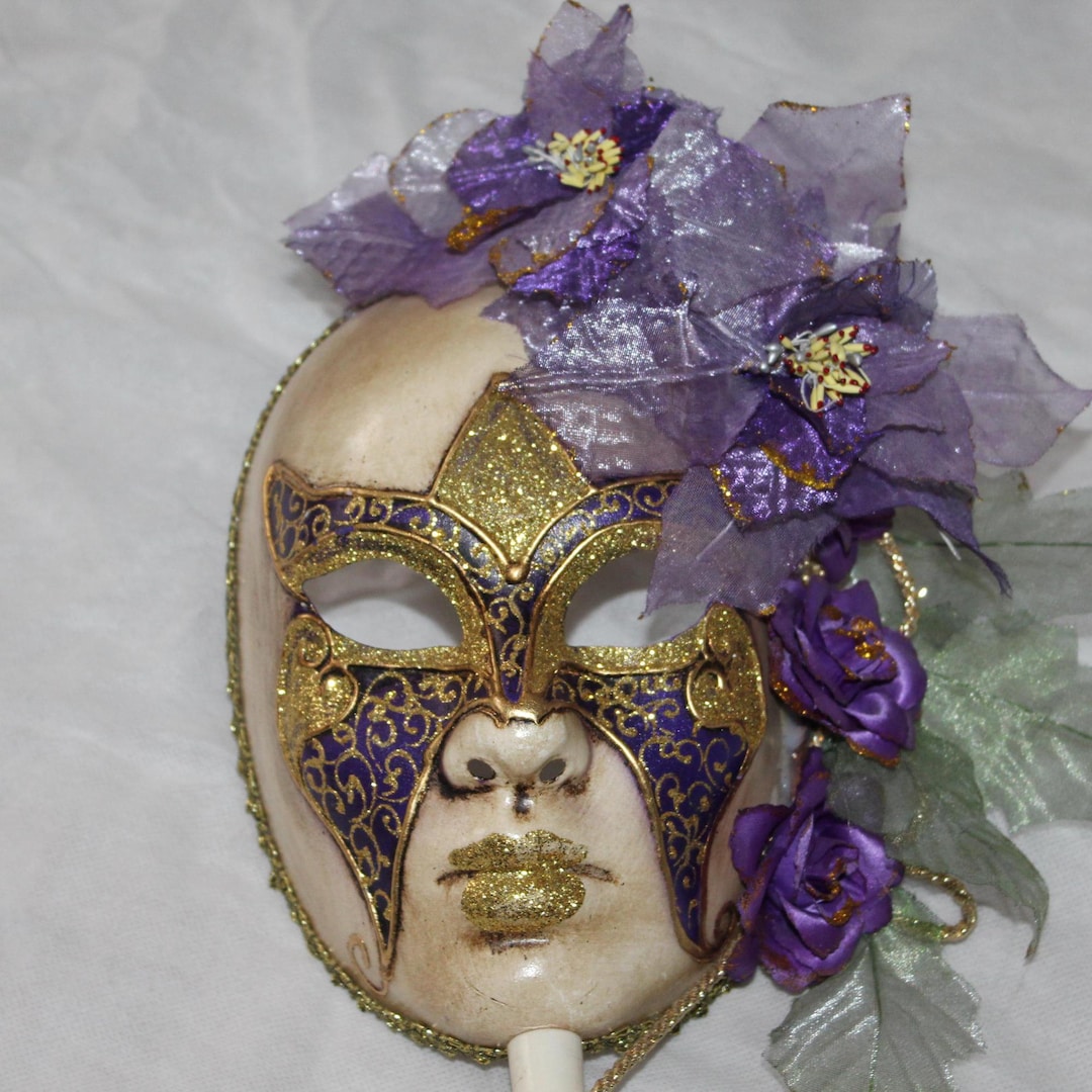 Baroque Casanova Venetian Carnival Mask With Handle Gold Wall Decor ...