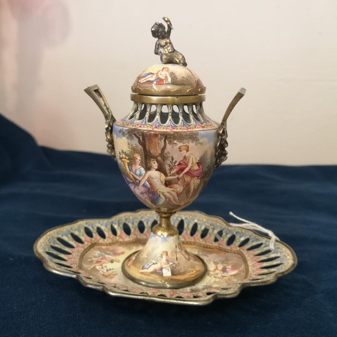 SOLD Viennese Enamel Sterling Silver Enamel Vase Vienna Austria 1890s ...