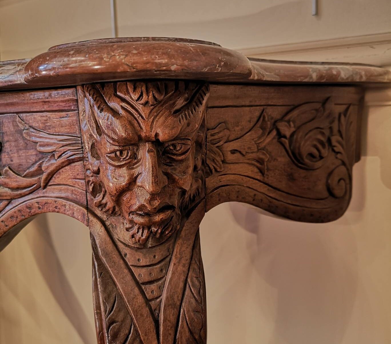 Antique Carved Wood Console Table Entryway Living Room Devil Face Demon ...