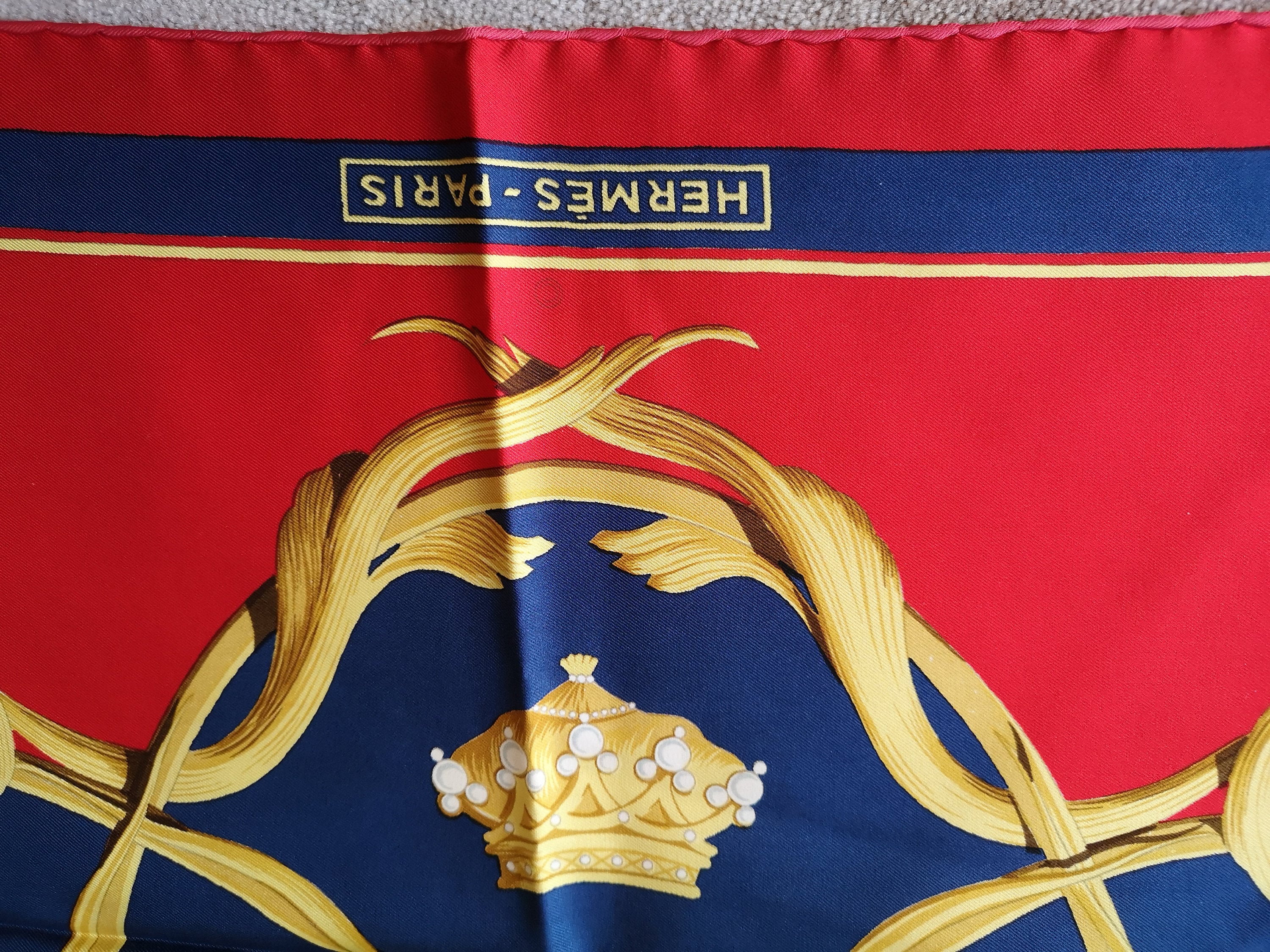Hermes Silk Scarf Crown Decor Gold Scarf Red Scarf Red Square - Etsy
