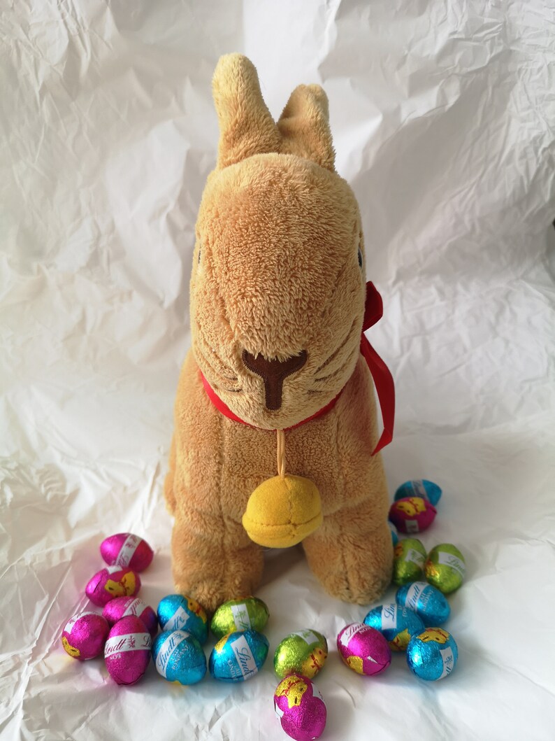 Easter Bunny Rabbit Toy Goldhase Red Ribbon Gold Bell Plush Plushie ...