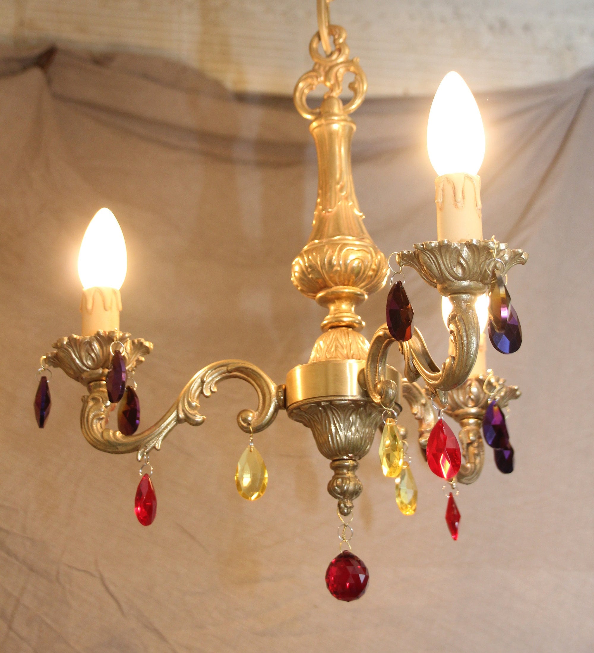 Garnet Red Gilt Bronze Chandelier Lighting Cut Crystal - Etsy