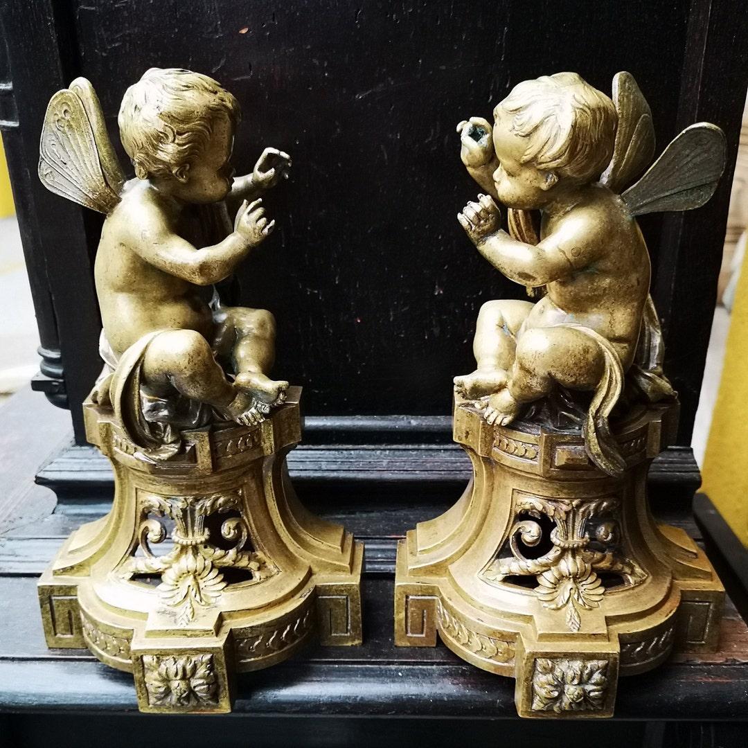 Gold Winged Angels Fireplace Decor Cherub Putti Andirons - Etsy