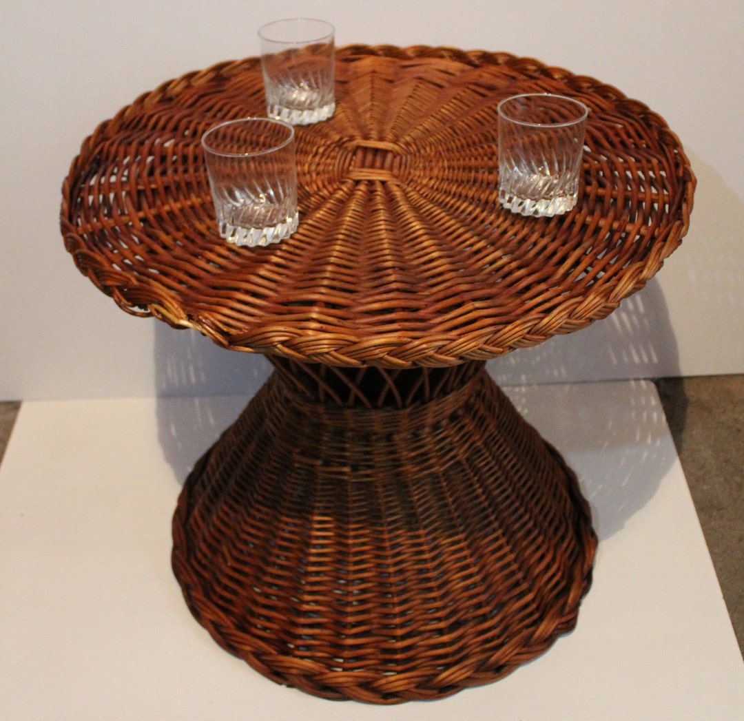 Round Vintage Wicker Table Coffee Table French Side Table Sofa End ...