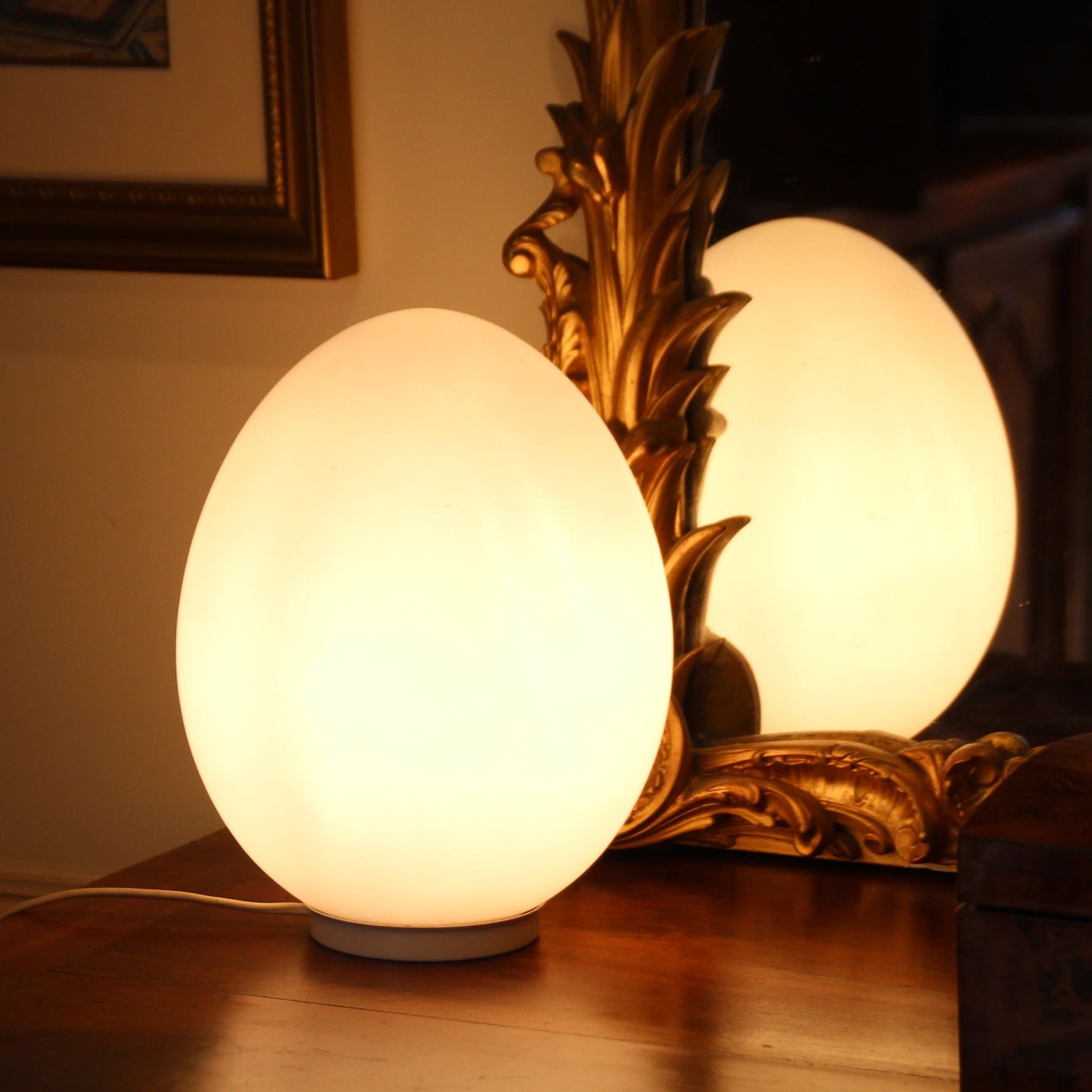 Vintage White Opaline Glass Egg Lamp White Table Lamp Egg Shaped Desk ...