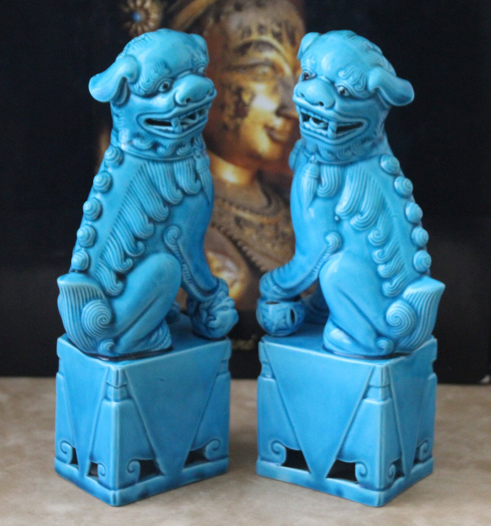 Chinese Foo Dog Statue Turquoise Dog Gift Dog Figurine Feng - Etsy
