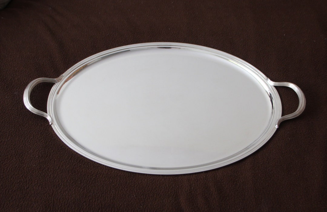 Large Silver Oval Serving Tray With Handles Platter Serving Dish ...