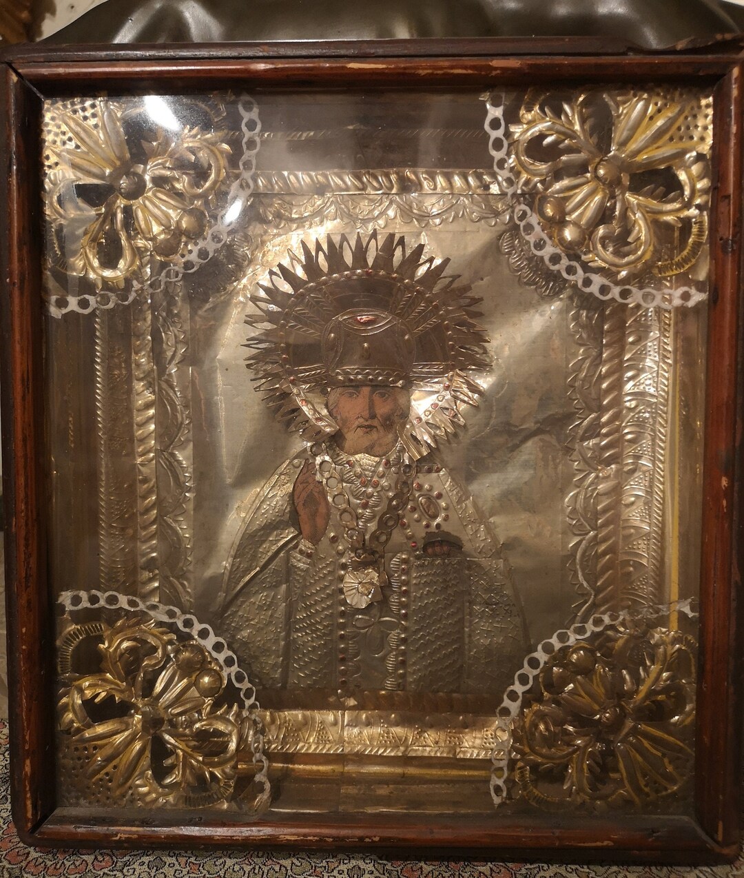 SOLD Antique Russian Orthodox Icon Saint Nicholas Gold Vermeil Silver ...