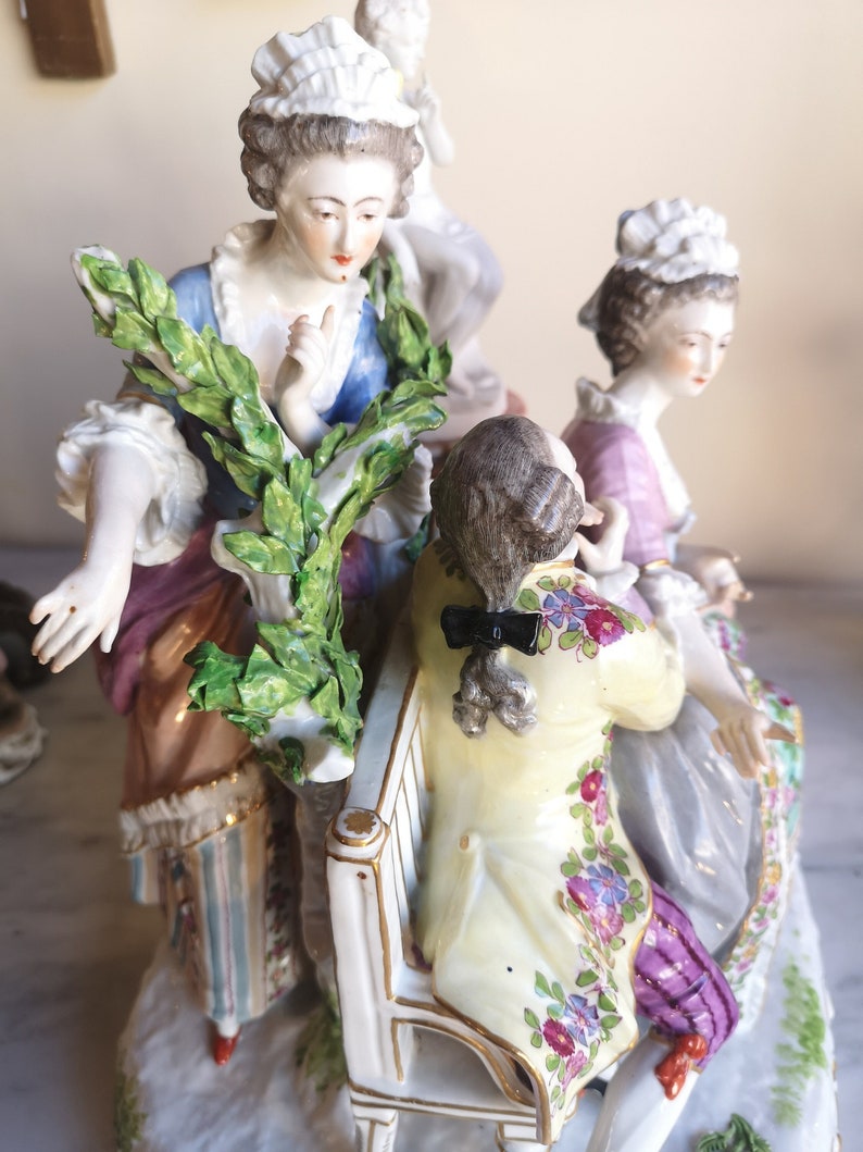 Large Saxe Meissen STYLE Sculpture Statue Group Angel Cherub Woman Man ...
