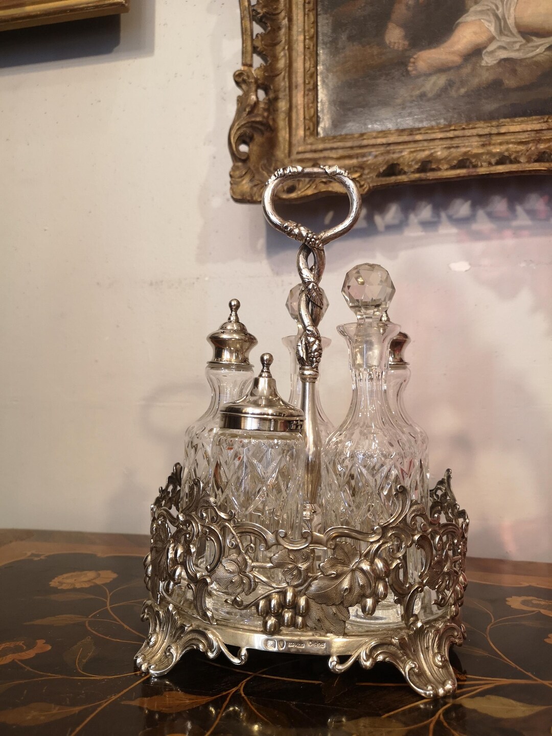 RESERVED Sterling Silver Crystal Condiment Set Cruet Wedding ...