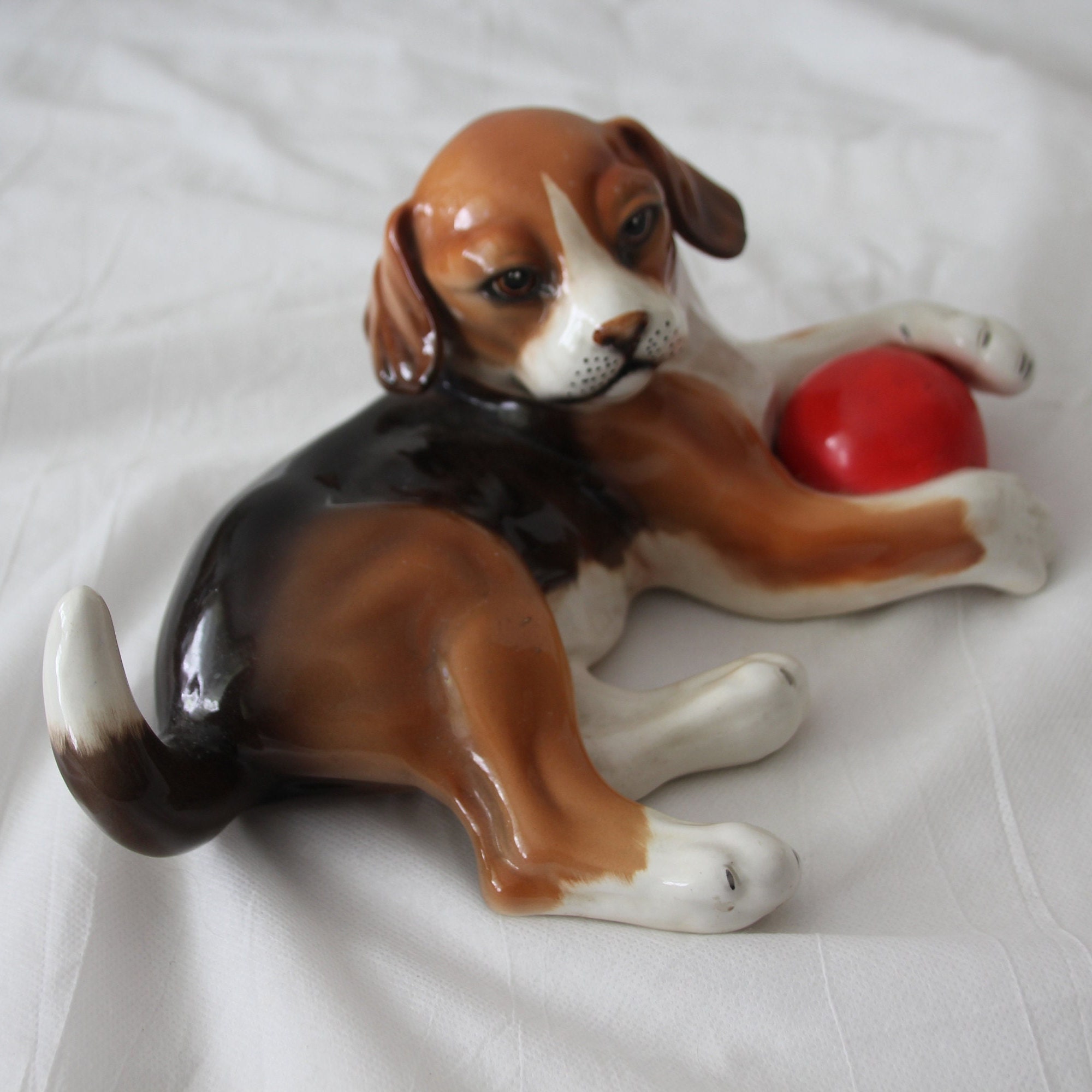 Beagle Puppy With Red Ball Cute Puppy Ceramic Dog Figurine Dog - Etsy