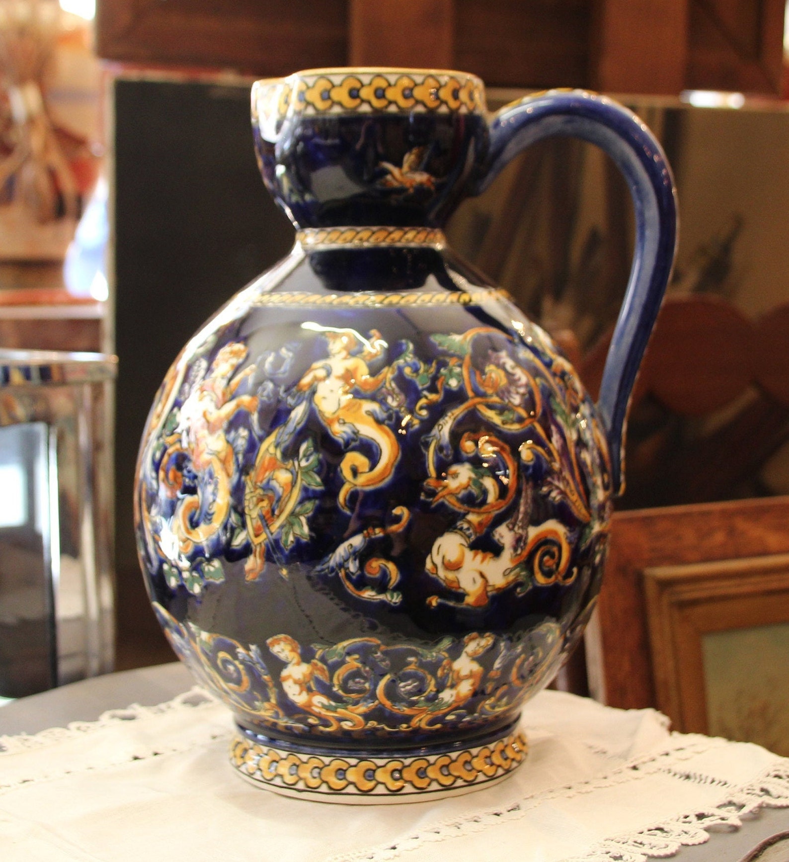 Large Blue Pitcher Jug Water Pitcher Pottery Pitcher Wedding Ceramic ...